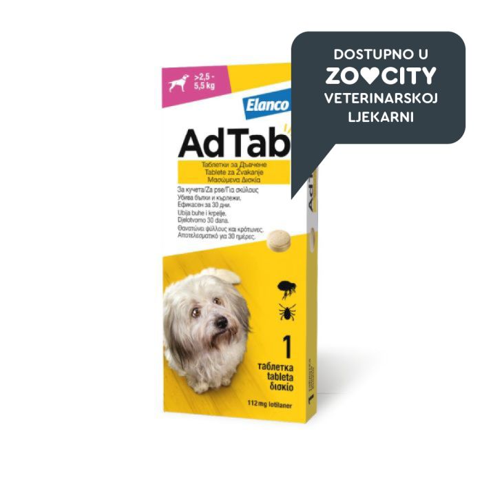 AdTab tablete protiv buha i krpelja za žvakanje za pse (2,5–5,5 kg)